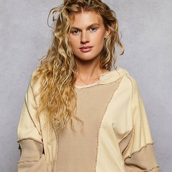POL | Tops | Pol Frayed Patchwork French Terry Knit Beige | Poshmark